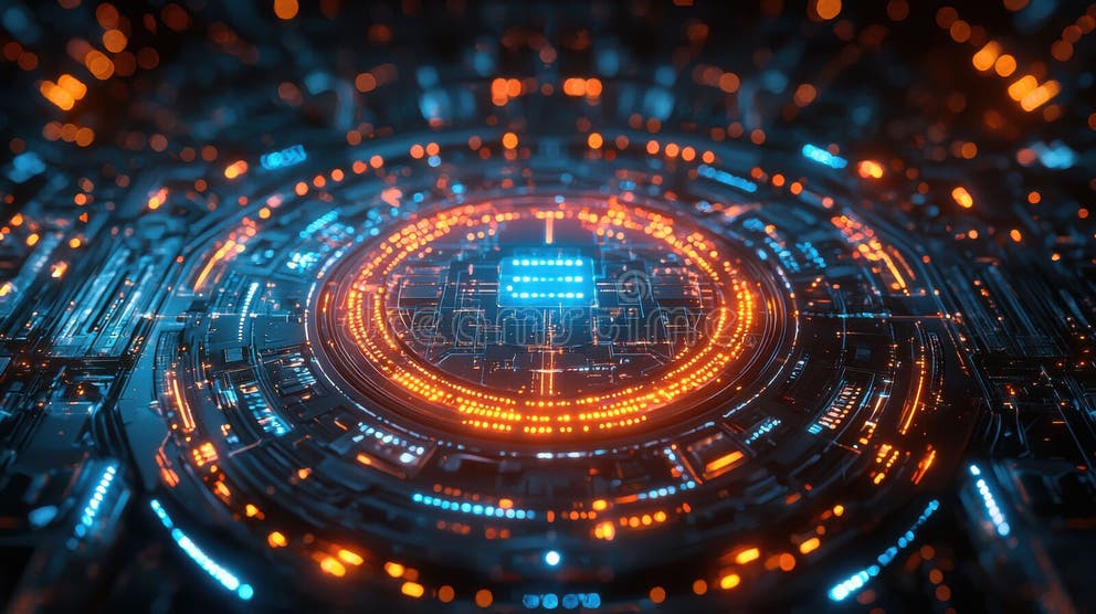 Futuristic Digital Circuit Design with Glowing Elements and Vibrant ...