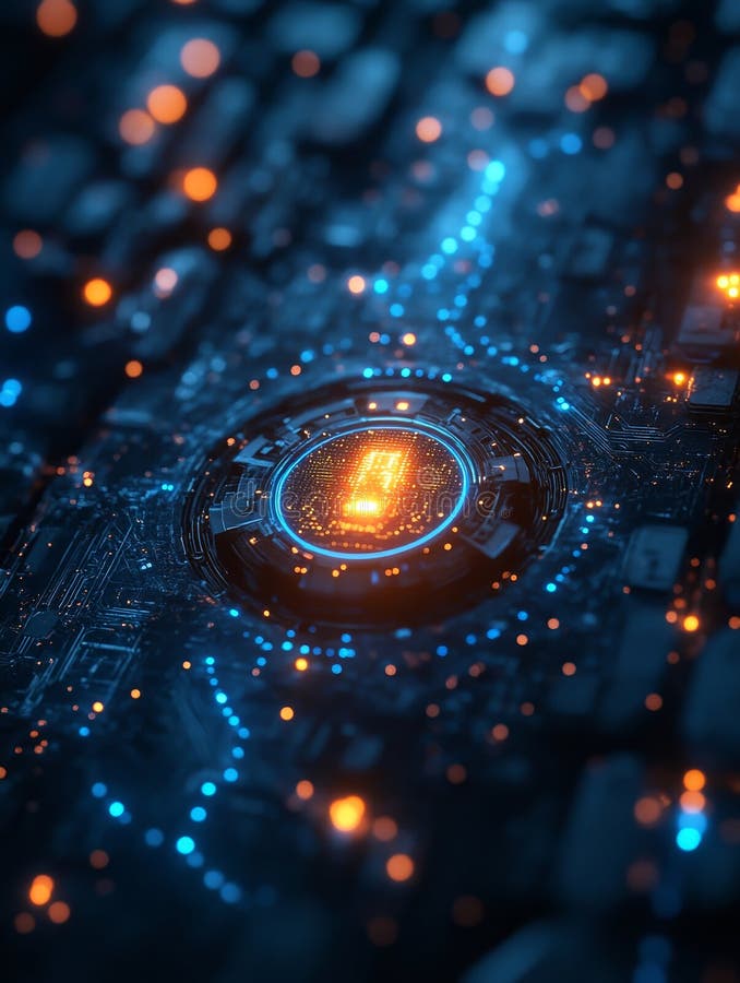 Futuristic Digital Circuit with Glowing Elements and Patterns Stock ...