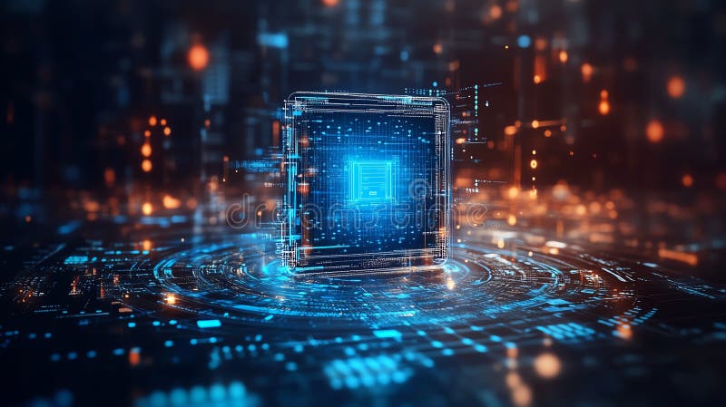 Futuristic Digital Circuit with a Glowing Microprocessor at Its Center ...