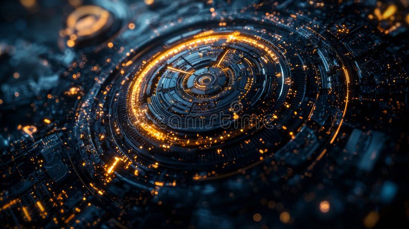 Futuristic Digital Circuit with Glowing Orange Lights Stock Image ...