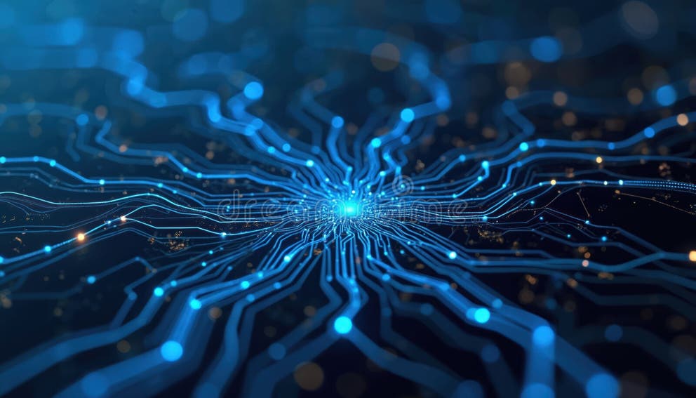 Futuristic Digital Circuit Network, Technology Concept. Bright Blue ...