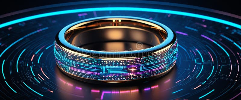 Futuristic Digital Circuit Ring with Neon Lights in Circular Pattern ...