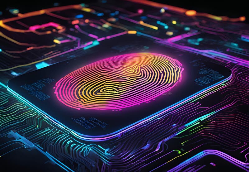 Futuristic Digital Circuitry Showcasing Vibrant Fingerprint Design ...