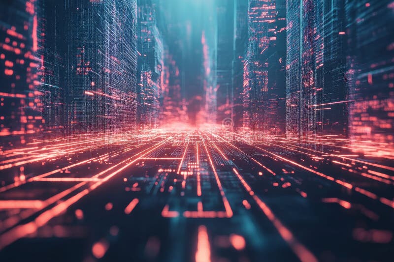 Futuristic Digital City with Glowing Lines and Abstract Architecture ...