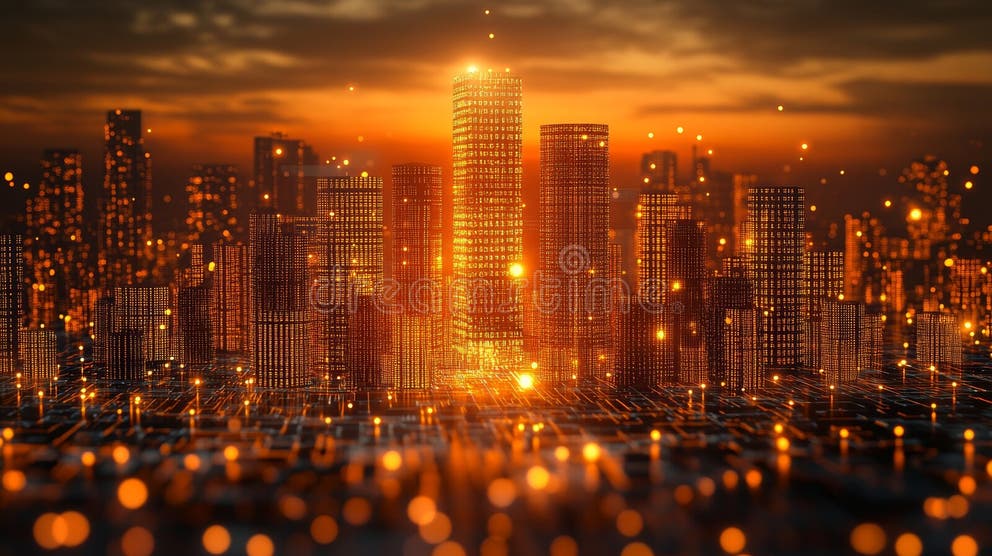 Futuristic Digital City at Night Showcasing Advanced Technology and ...