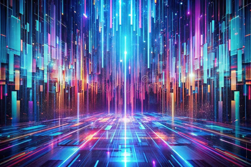 Futuristic Digital City, Vibrant Lines, Glowing Beams, Abstract Background Stock Illustration ...
