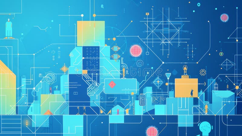 Futuristic Digital Cityscape with Abstract Technology Elements Stock ...