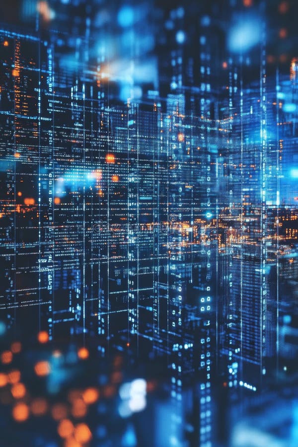 Futuristic Digital Cityscape with Complex Data Networks and Illuminated ...