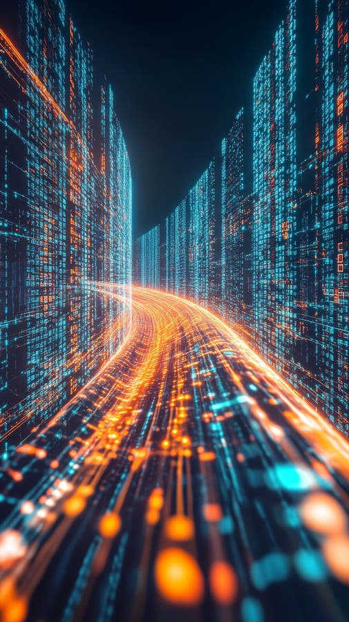 Futuristic Digital Cityscape with Data Stream, Technology Concept Stock ...