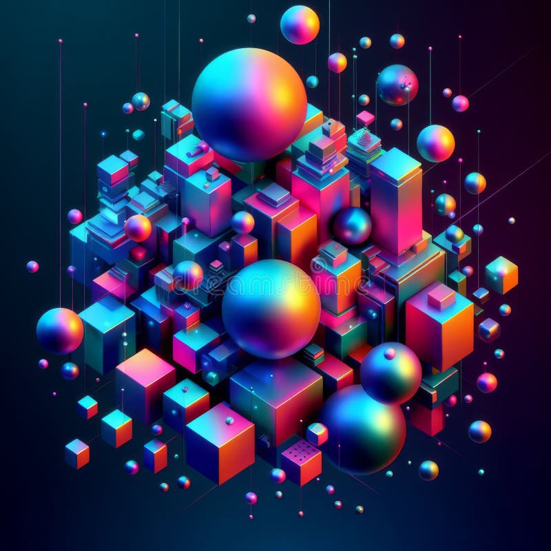 Futuristic Digital Cityscape with Floating Geometric Shapes Stock Photo - Image of modern ...