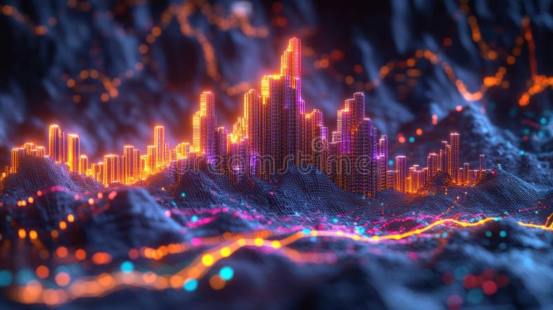 Futuristic Digital Cityscape with Glowing Skyscrapers and Data Streams ...