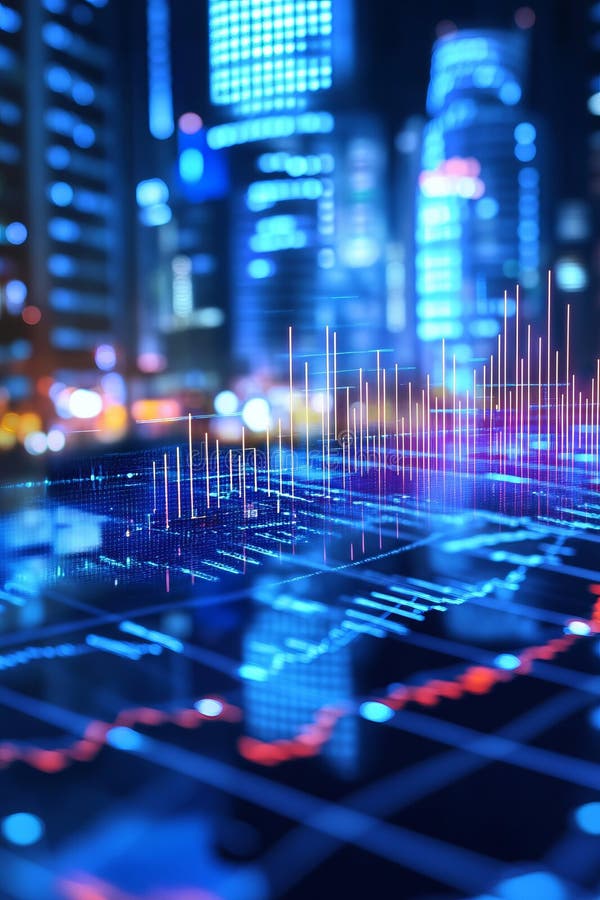 Futuristic Digital Cityscape with Illuminated Data Visualizations and ...