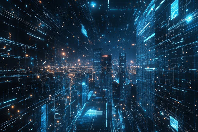 Futuristic Digital Cityscape: Illuminated Urban Metropolis in ...