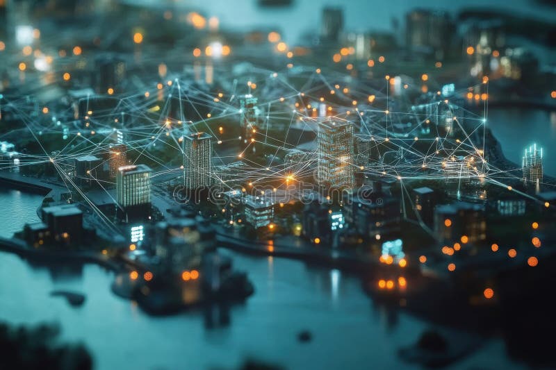 Futuristic Digital Cityscape at Night Stock Photo - Image of ...