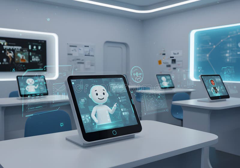 Futuristic Digital Classroom Stock Illustration - Illustration of ...