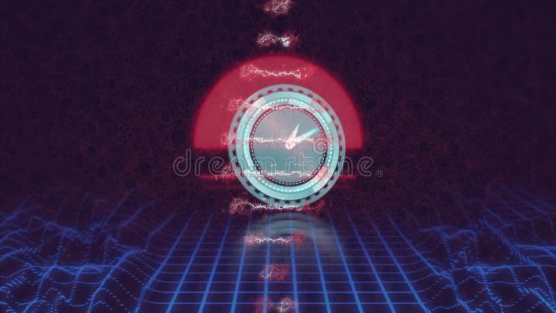 Futuristic Digital Clock Animation Over Grid with Glowing Red and Blue ...