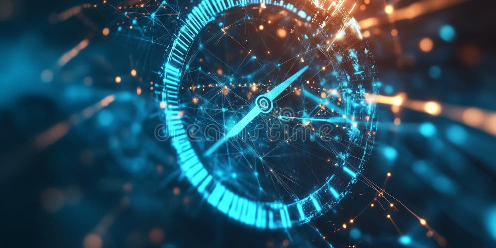 Futuristic Digital Clock with Data Streams: Abstract Time and ...