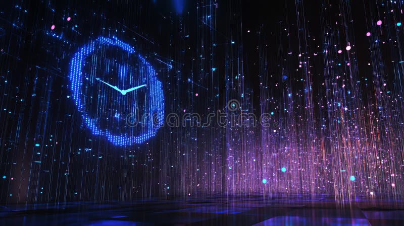 Futuristic Digital Clock Display in a Dynamic Technological Cyberspace ...