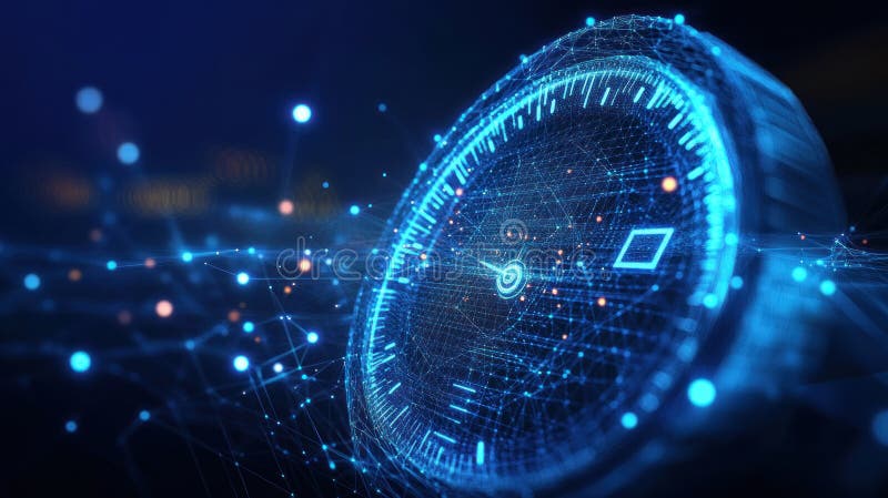 Futuristic Digital Clock, Glowing Blue, Abstract Network Connections, Fast Speed, Time Concept ...