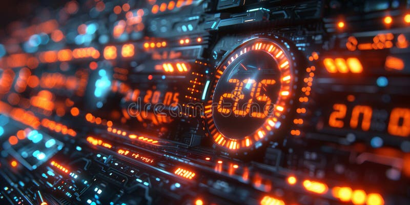 A Futuristic Digital Clock with Glowing Numbers Displaying on the ...