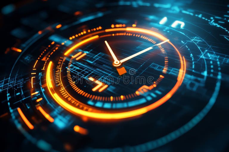 Futuristic Digital Clock Interface with Neon Glow and Cybernetic Design ...