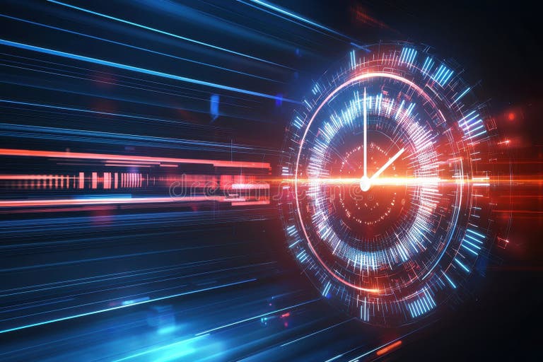 Futuristic Digital Clock Interface Set Against a Cyber-Inspired ...