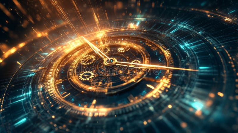 Futuristic Digital Clock Render with Glowing Details Stock Illustration ...