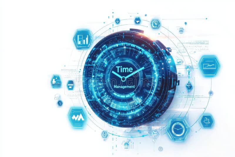 Digital Clock Displaying Time Management Concept with Futuristic Design ...