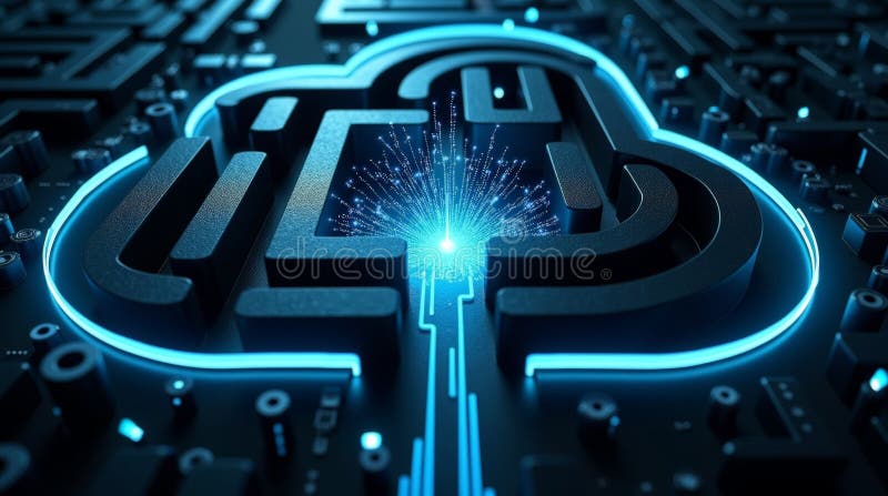 Futuristic Digital Cloud Circuit with Glowing Maze and Data Burst, Concept of AI and Cloud ...