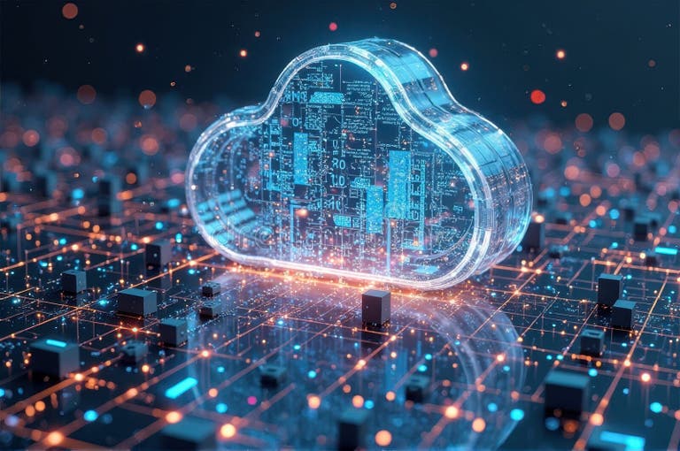 Futuristic Digital Cloud with Circuitry and Data Network in 3d Cyber ...