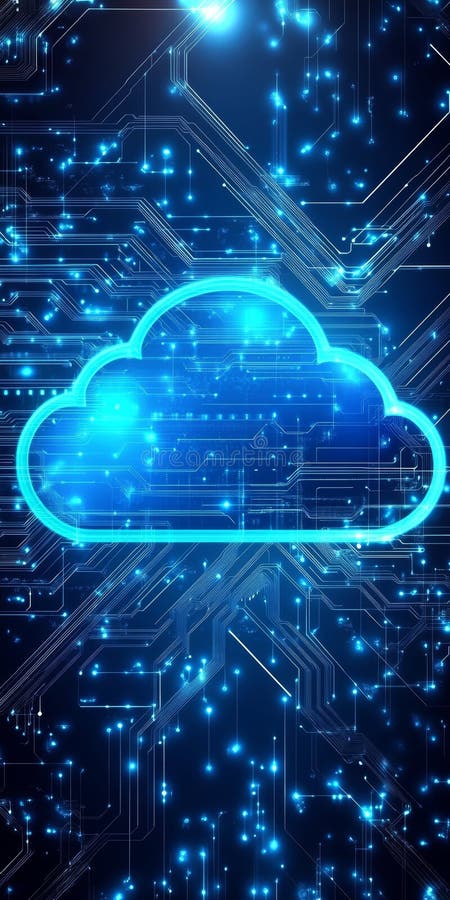 Futuristic Digital Cloud with Glowing Electric Circuit Design in Blue ...