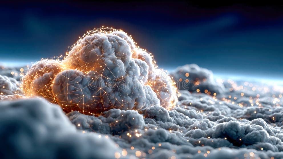 Futuristic Digital Cloud with Glowing Interconnected Nodes, Representing Cloud Computing, Data ...