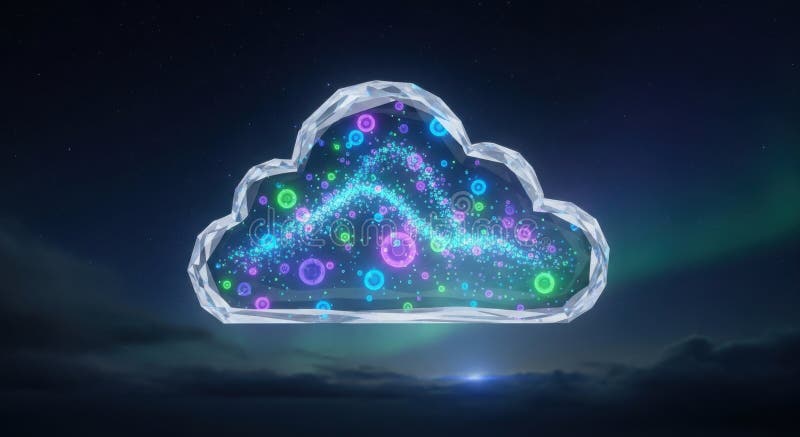 Futuristic Digital Cloud Network Concept with Glowing Nodes and Data ...