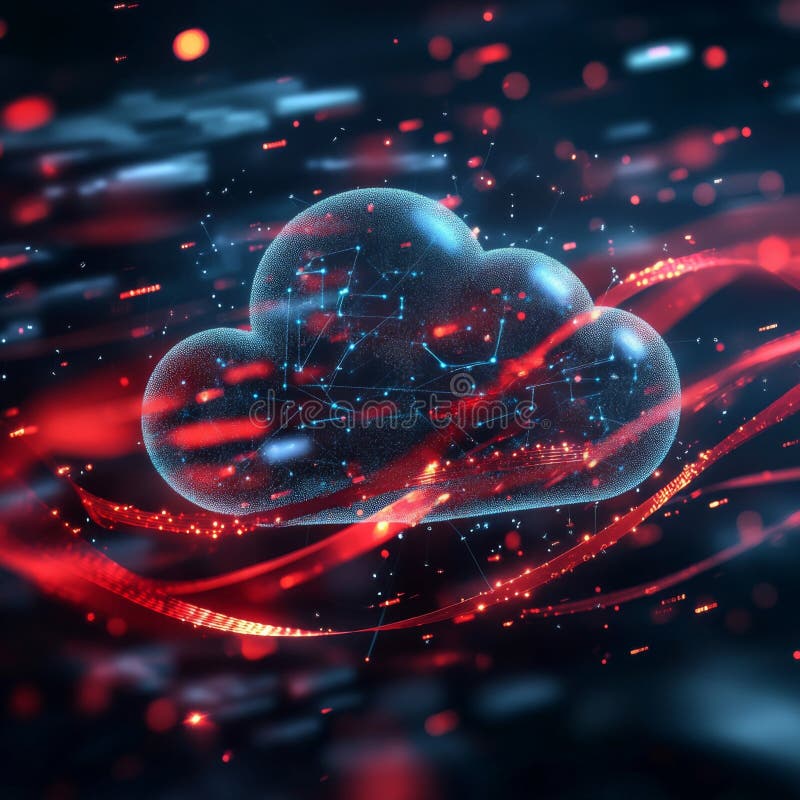 Futuristic Digital Cloud with Red and Blue Network Connections Stock ...