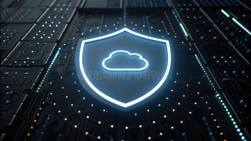 Futuristic Digital Cloud Security Shield Glowing on a High-tech Dark ...