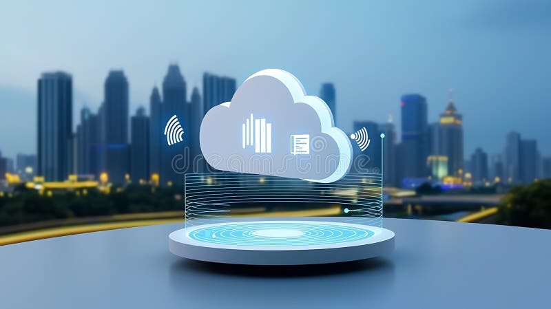 Futuristic Digital Cloud Storage Technology Concept Platform Glowing ...