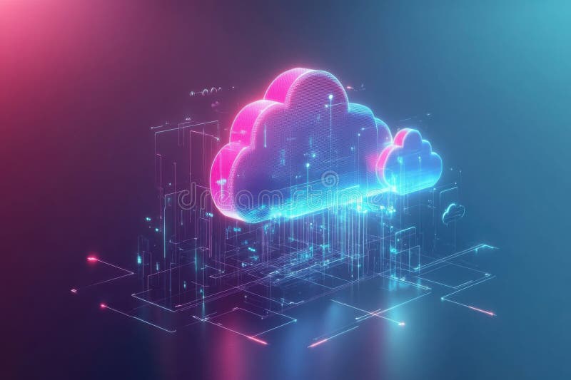 Futuristic Digital Cloud Technology Stock Illustration - Illustration of computer, architecture ...