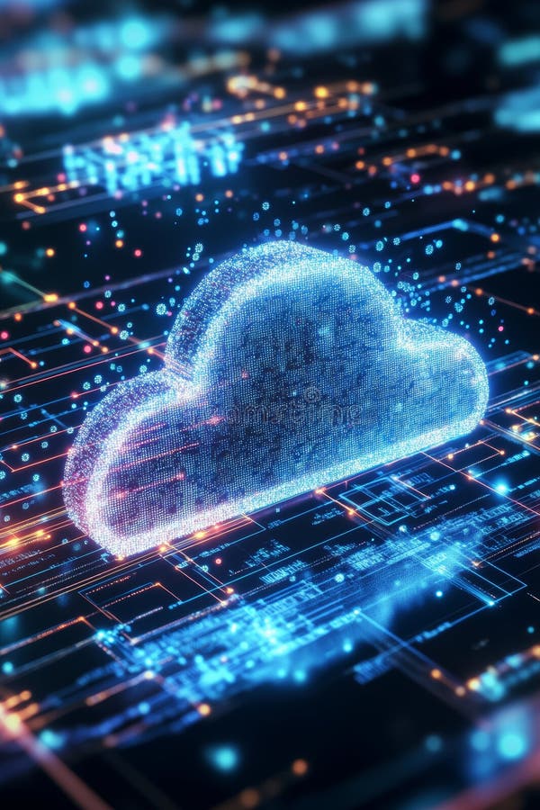 Futuristic Digital Cloud Technology with Illuminated Circuitry and Data Visualization Stock ...