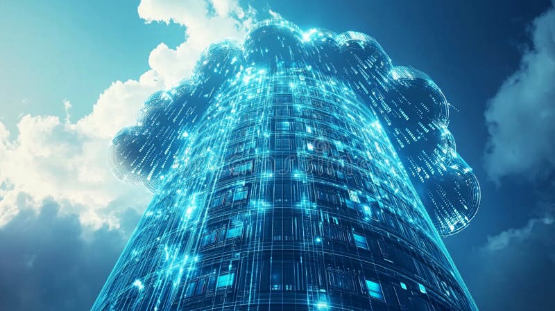 Abstract Digital Cloud Tower Futuristic Building Technology Data ...
