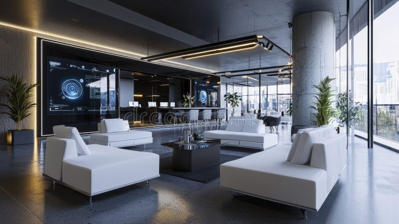 Futuristic Digital Collaboration Space with Holograms Urban Office ...