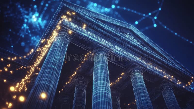 Futuristic Digital Columns with Glowing Lights in Cyberspace Stock ...