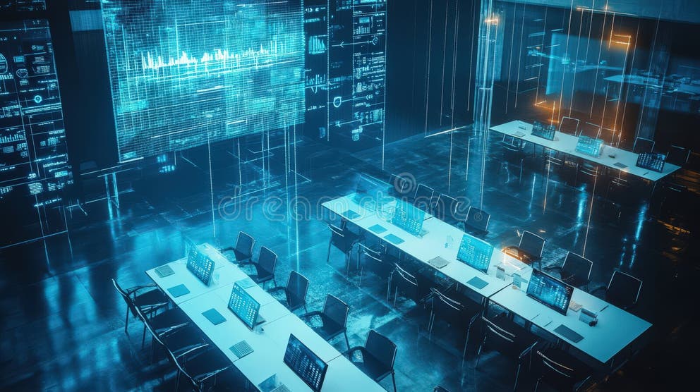 Futuristic Digital Command Center Workstation Room Stock Illustration ...