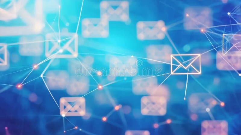 Digital Communication Network with Glowing Nodes and Email Icons on ...