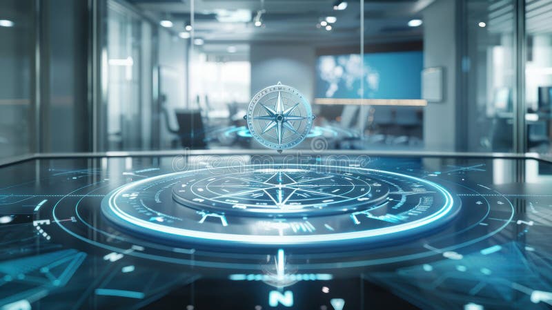 Futuristic Digital Compass in Modern Office Symbolizing Tech-Driven ...