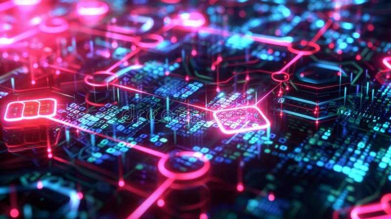 Futuristic Digital Composition with Illuminated Hexagons and Geometric ...