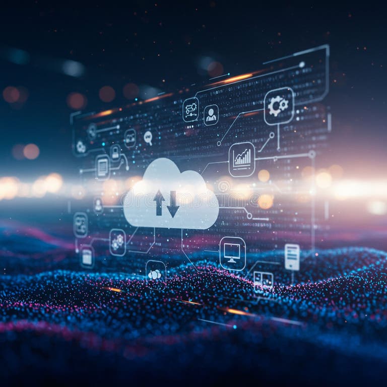 Futuristic Digital Concept Art Showing Cloud Computing. a Translucent ...