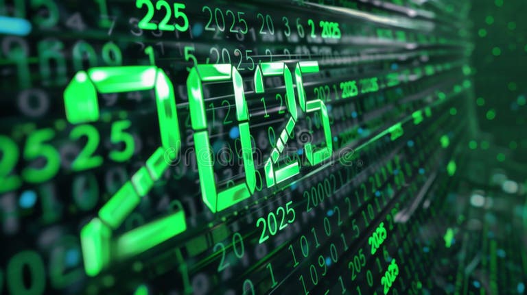 Futuristic Digital Concept: 2025 in Cascading Binary Code Stock ...