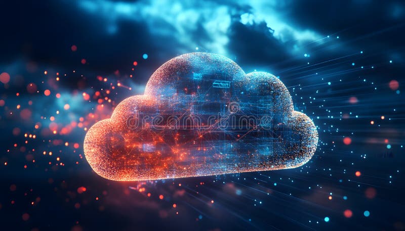Futuristic Digital Concept of Cloud Technology with Glowing Abstract Clouds, Interconnected ...