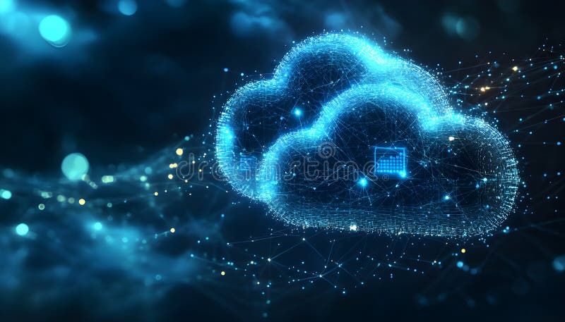 Futuristic Digital Concept of Cloud Technology with Glowing Abstract Clouds, Interconnected ...