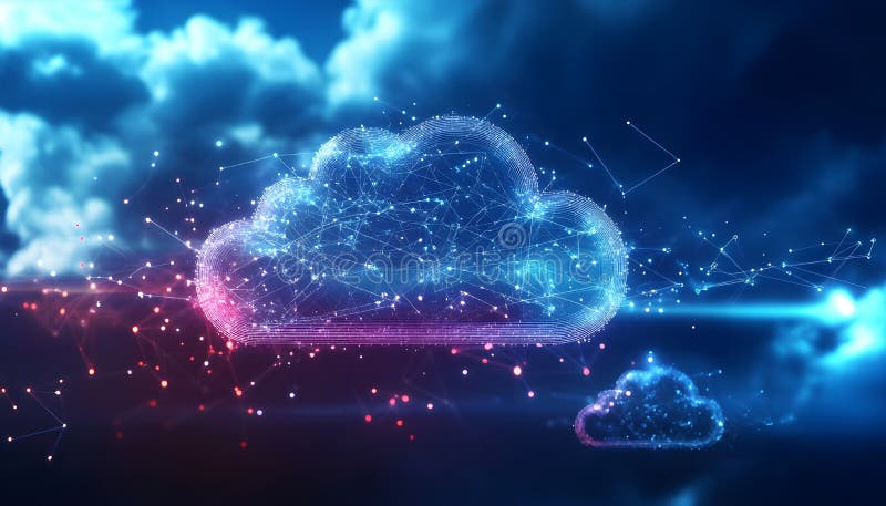 Futuristic Digital Concept of Cloud Technology with Glowing Abstract Clouds, Interconnected ...